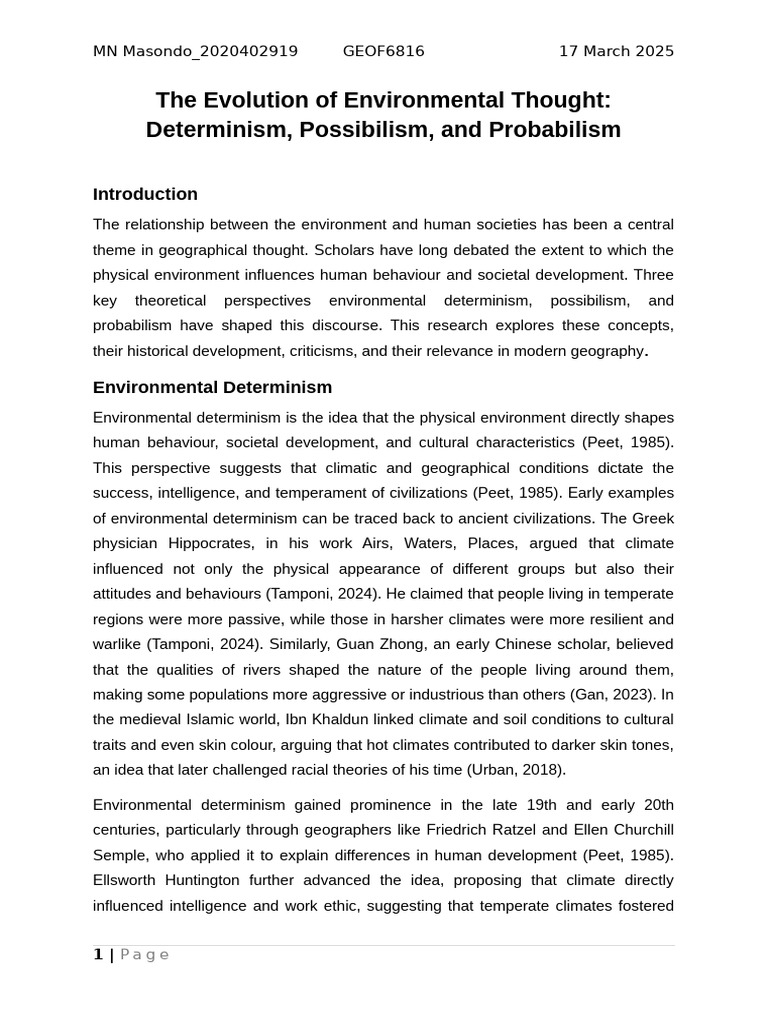 Environmental Theories: Determinism vs. Possibilism | PDF | Earth Sciences | Science