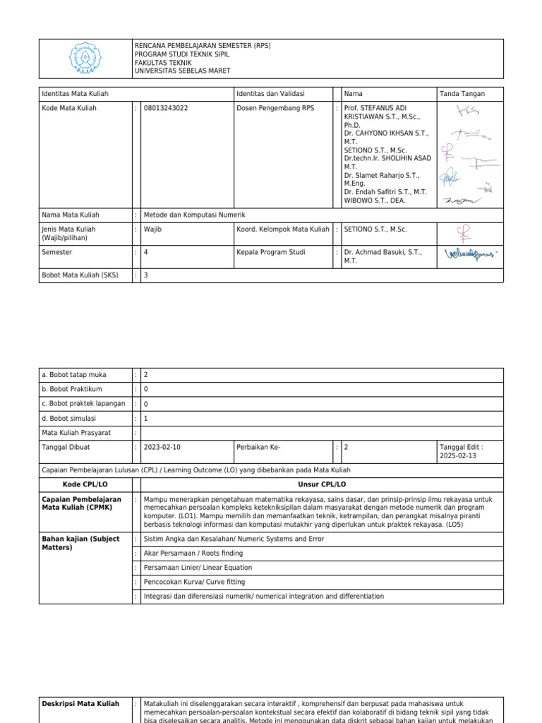 RPS Metode Komputasi 08013243022 - C - MTk3MjAyMjQxOTk3MDIxMDAx | PDF