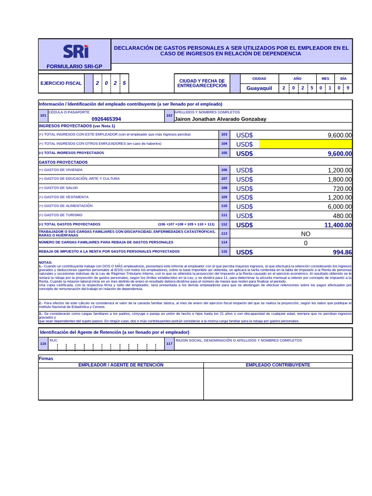Formulario SRI-GP 2025: Gastos e Ingresos | PDF | Impuestos | Impuesto ...