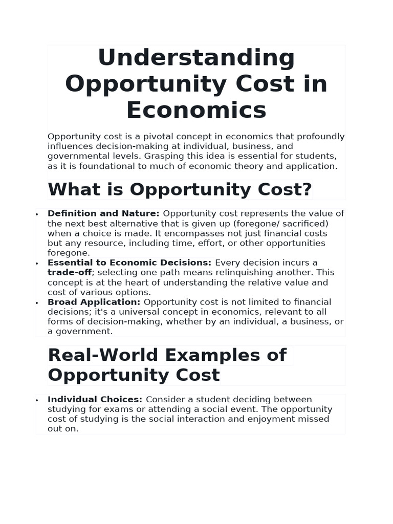 Unit 1.3 OPPORTUNITY COST | PDF | Opportunity Cost | Economics