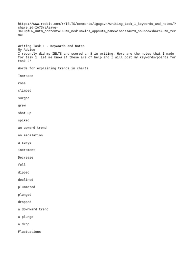 iELTS Writing Keywords and Notes | PDF | Chart