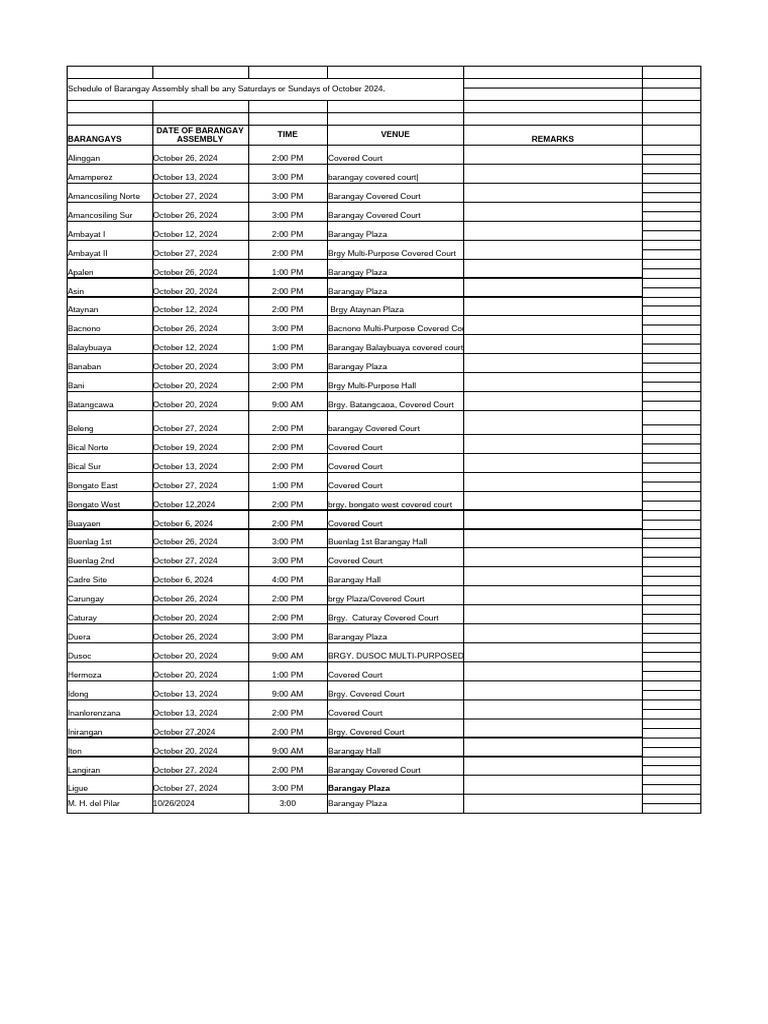Brgy Assembly Schedule | PDF