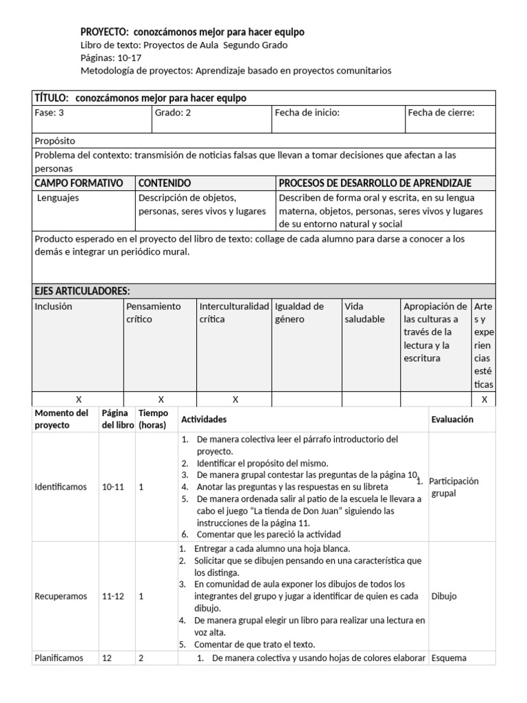 PROYECTO LENGUAJES Conozcámonos Mejor para Hacer Equipo | PDF ...