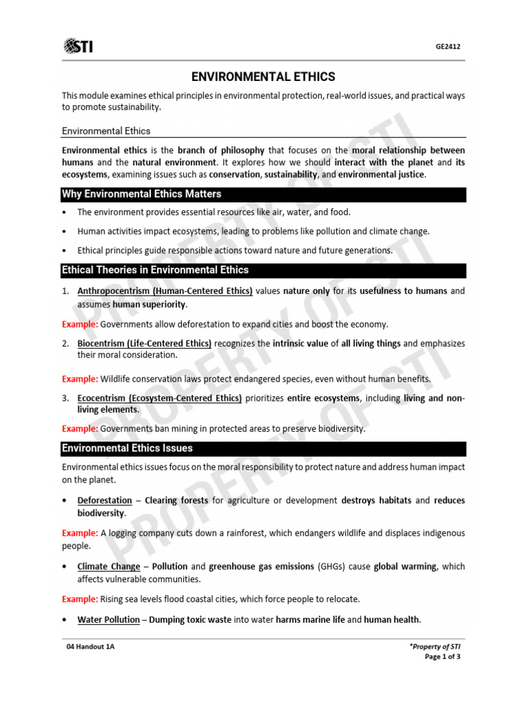 04 Handout 1A | PDF | Sustainability | Environmental Ethics