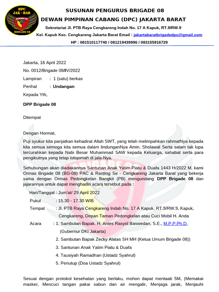Undangan Ketua DPP Brigade 08 | PDF