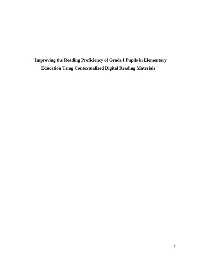 Improving The Reading Proficiency of Grade I Pupils in Elementary ...