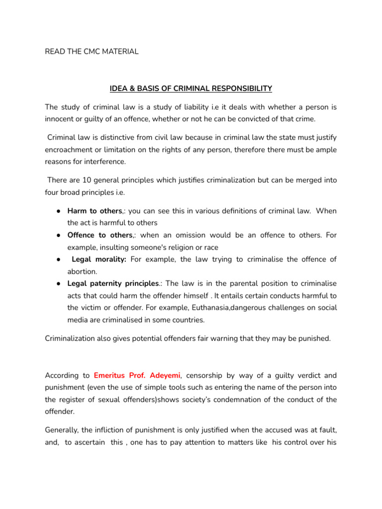 Criminal Responsibility in Law Explained | PDF | Mens Rea | Crimes