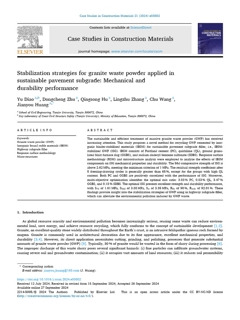 Stabilization Strategies For Granite Waste Powder Applied in ...