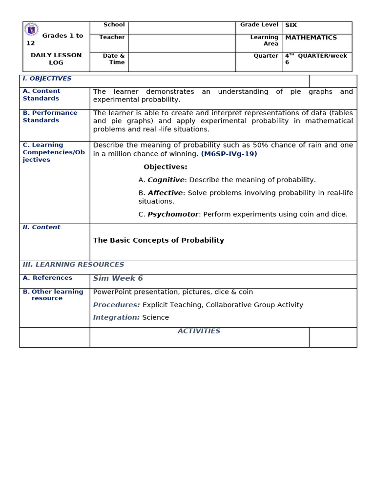 Math-6-Q4 DESCRIBING THE MEANING OF PROBABILITY | PDF | Probability | Odds