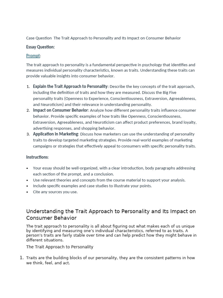 Case Question - Case Question The Trait Approach To Personality and Its ...
