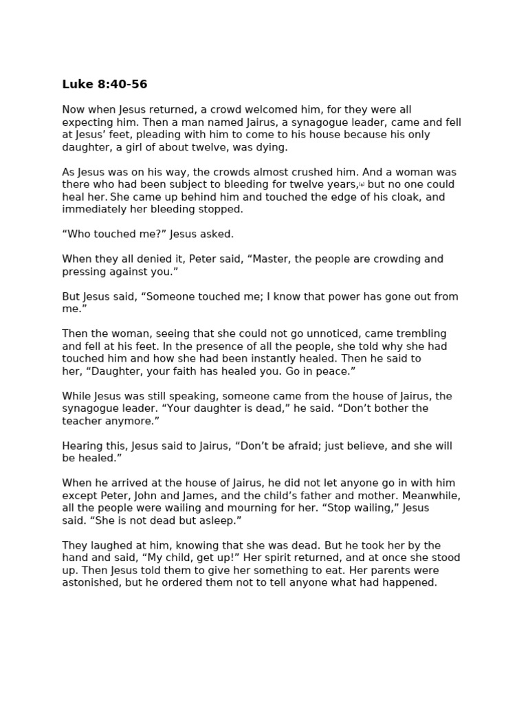 Jesus Raises a Dead Girl and Heals a Sick Woman | PDF | Bible Content ...