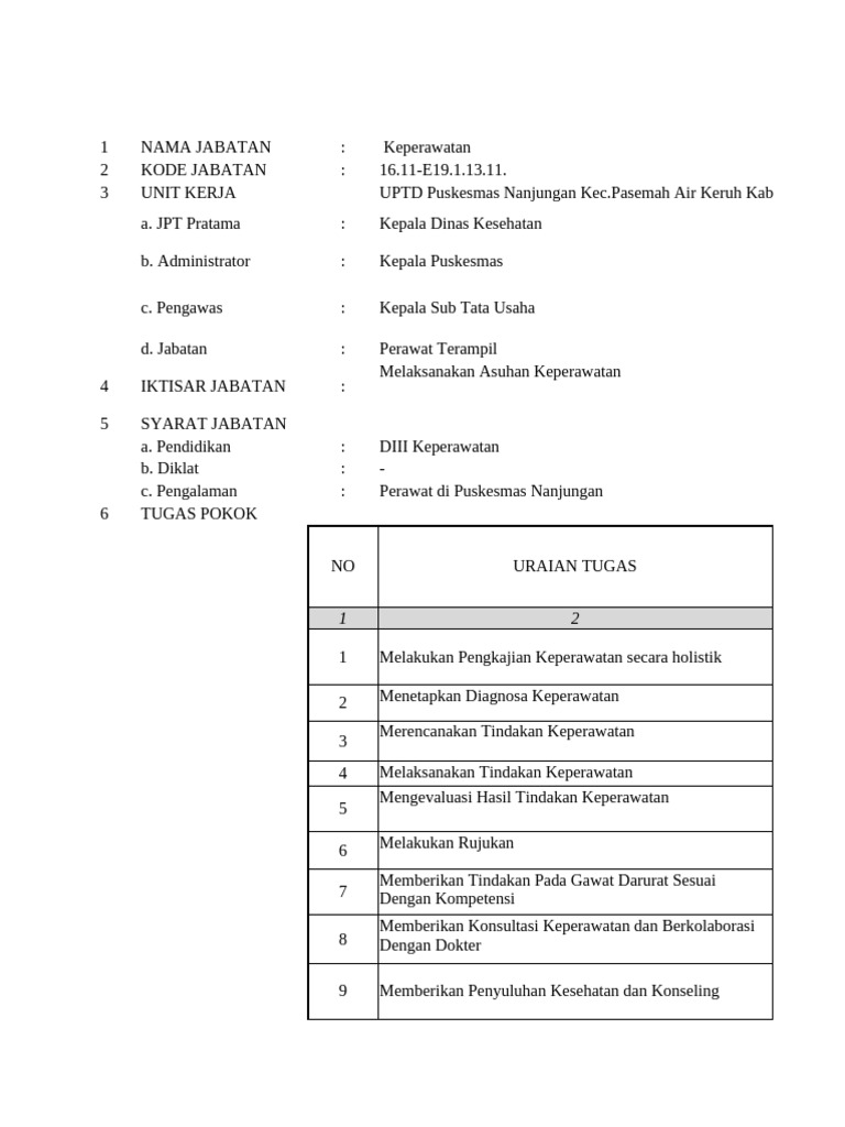 Anjab - Perawat d3 - 2024 - Fix | PDF