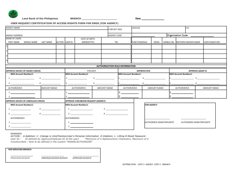 User Access Rights Form for EMDS | PDF | Secure Communication | Computing
