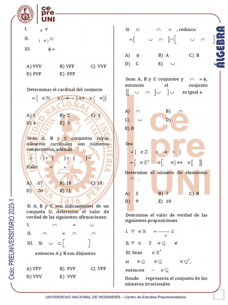 1er Material Cepre Uni 2023-1!1!50-55 | PDF | Ecuaciones | Lógica ...