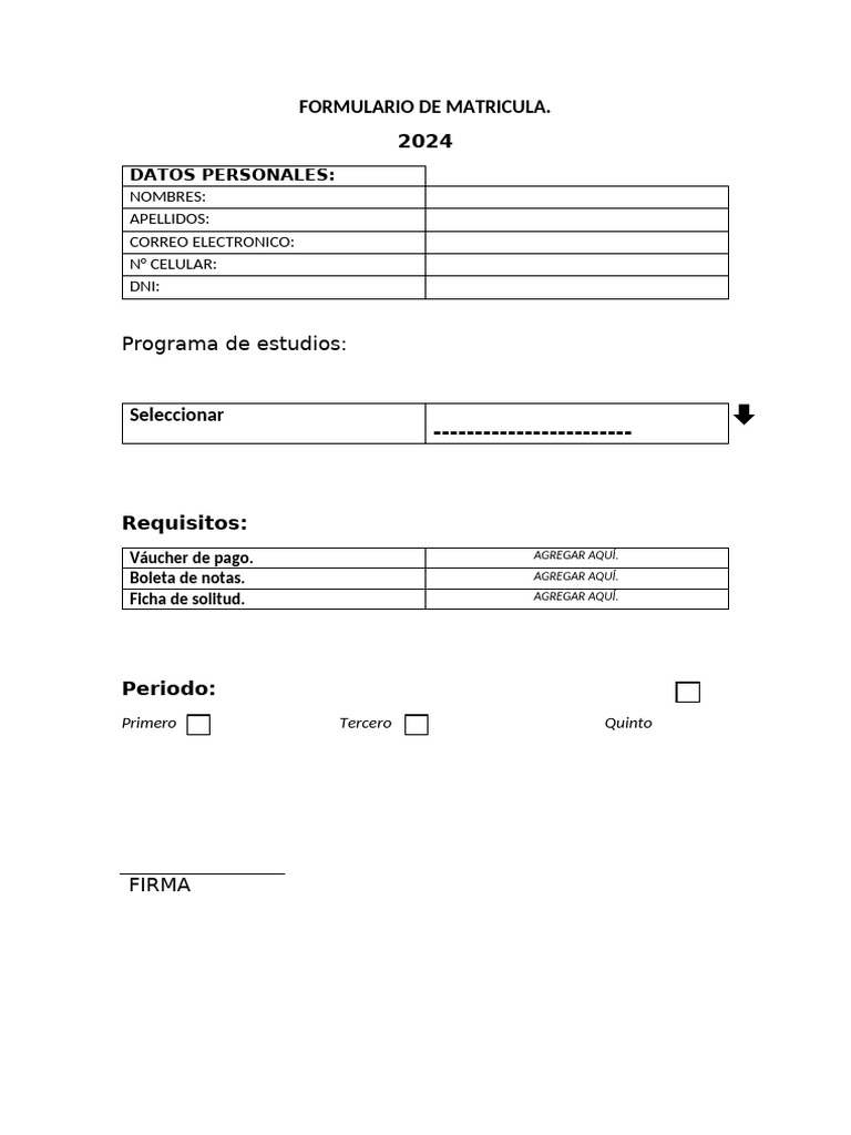 Formulario de Matricula | PDF