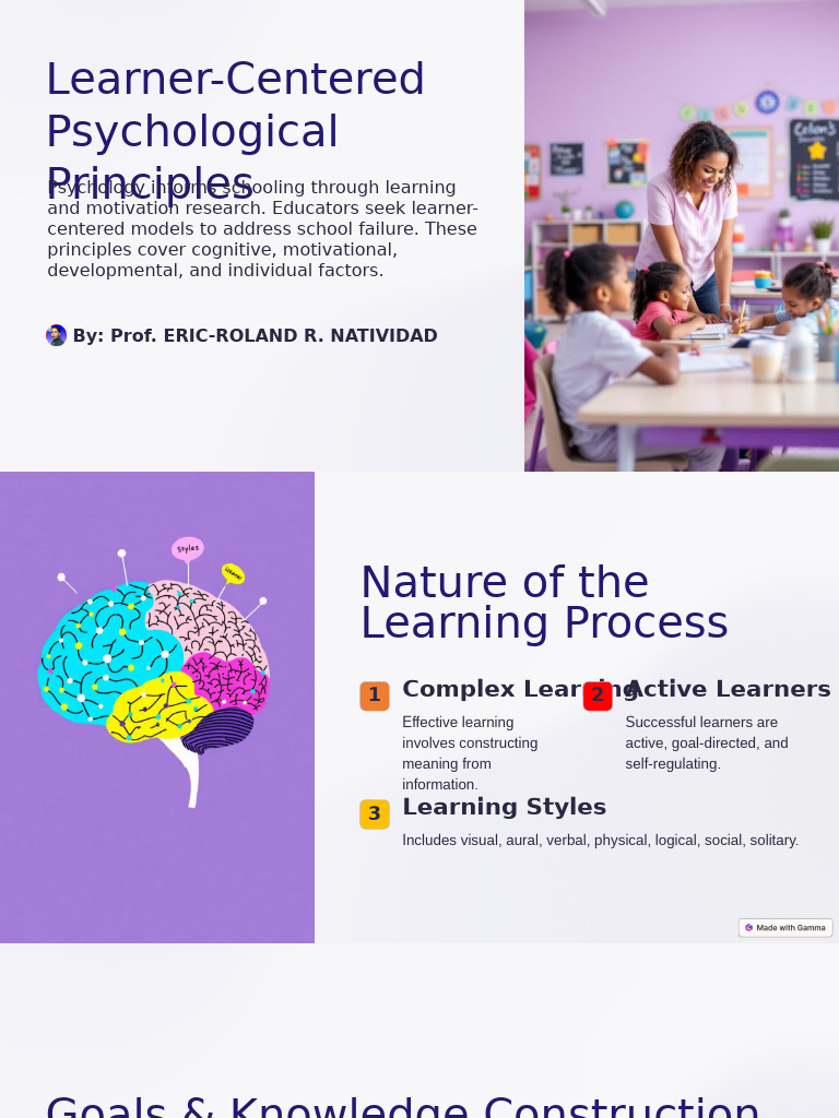 PED 102 LECTURE Learner Centered Psychological Principles | PDF
