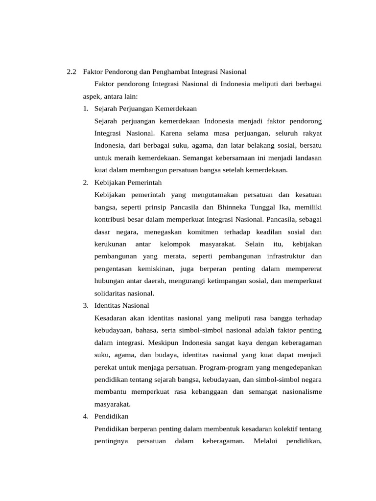 Faktor Pendorong dan Penghambat Integrasi Nasional | PDF