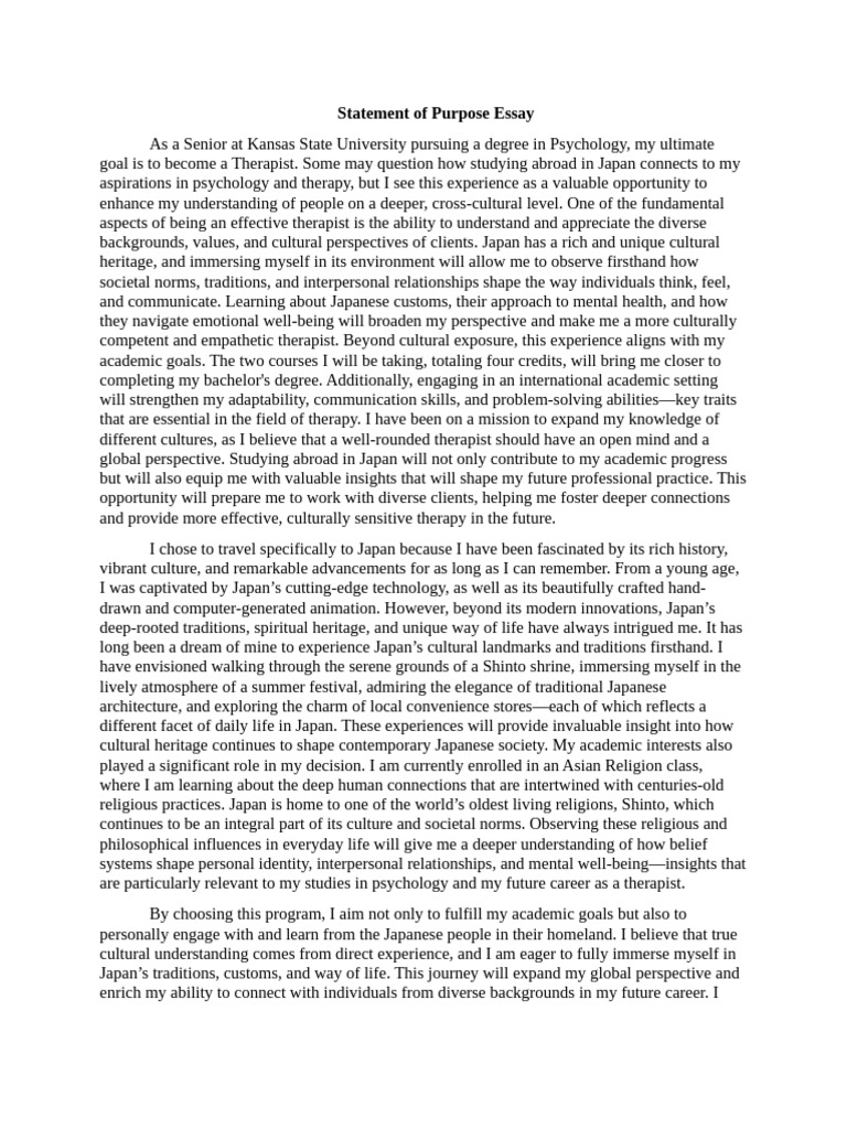Statement of Purpose Essay | PDF | Psychotherapy | International Student