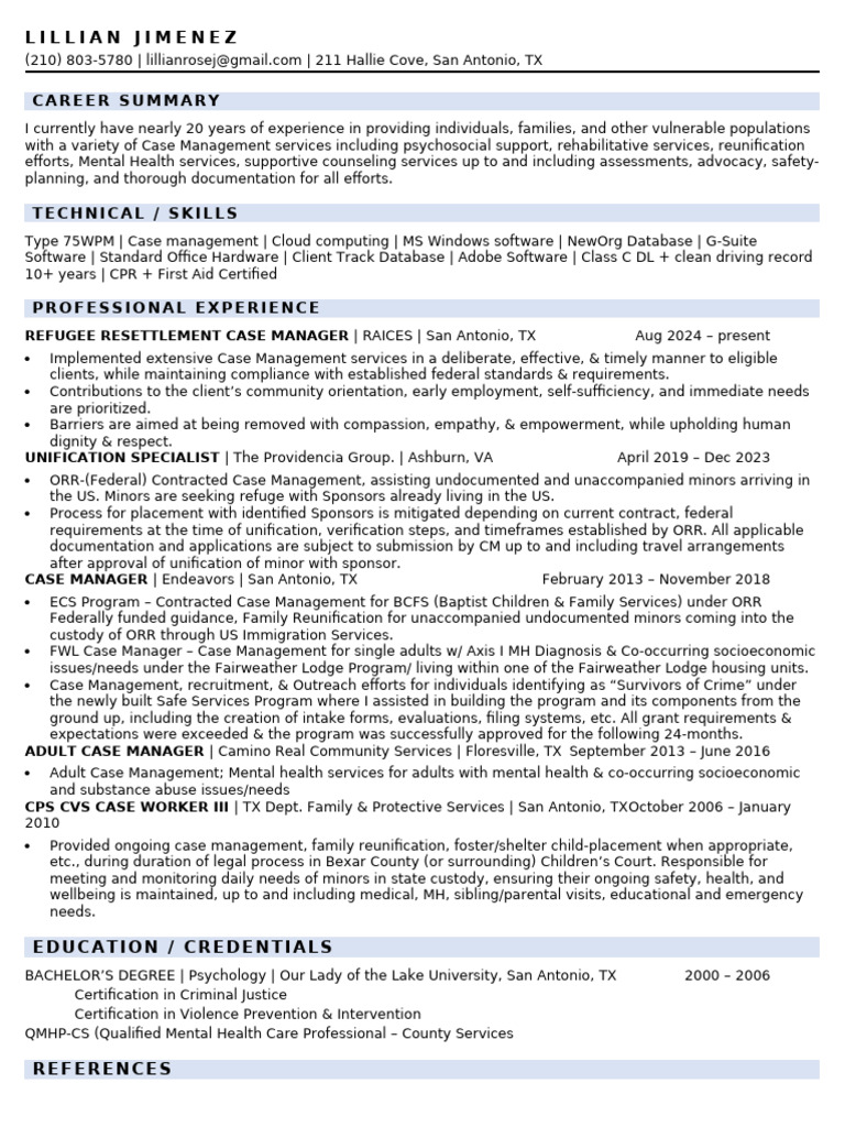 Lillian Jimenez RESUME 02.2025 | PDF | Mental Health