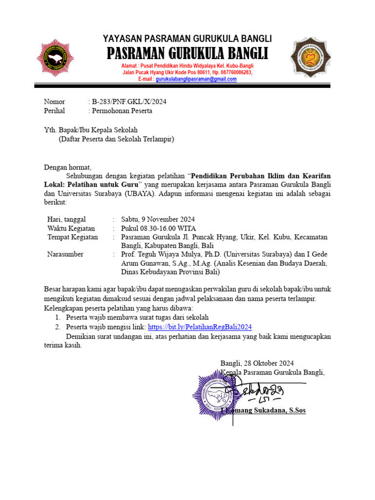 Surat Permohonan Peserta Pelatihan | PDF