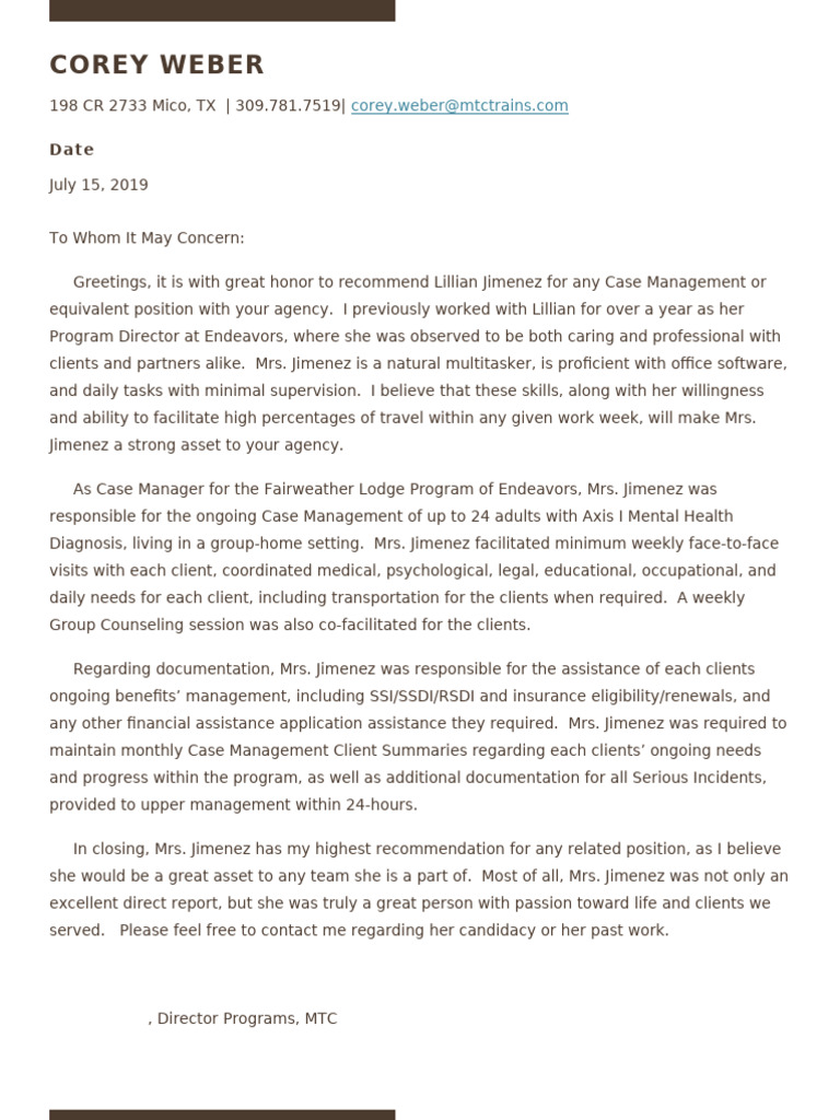 LETTER OF RECOMMENDATION Corey Weber 2 | PDF