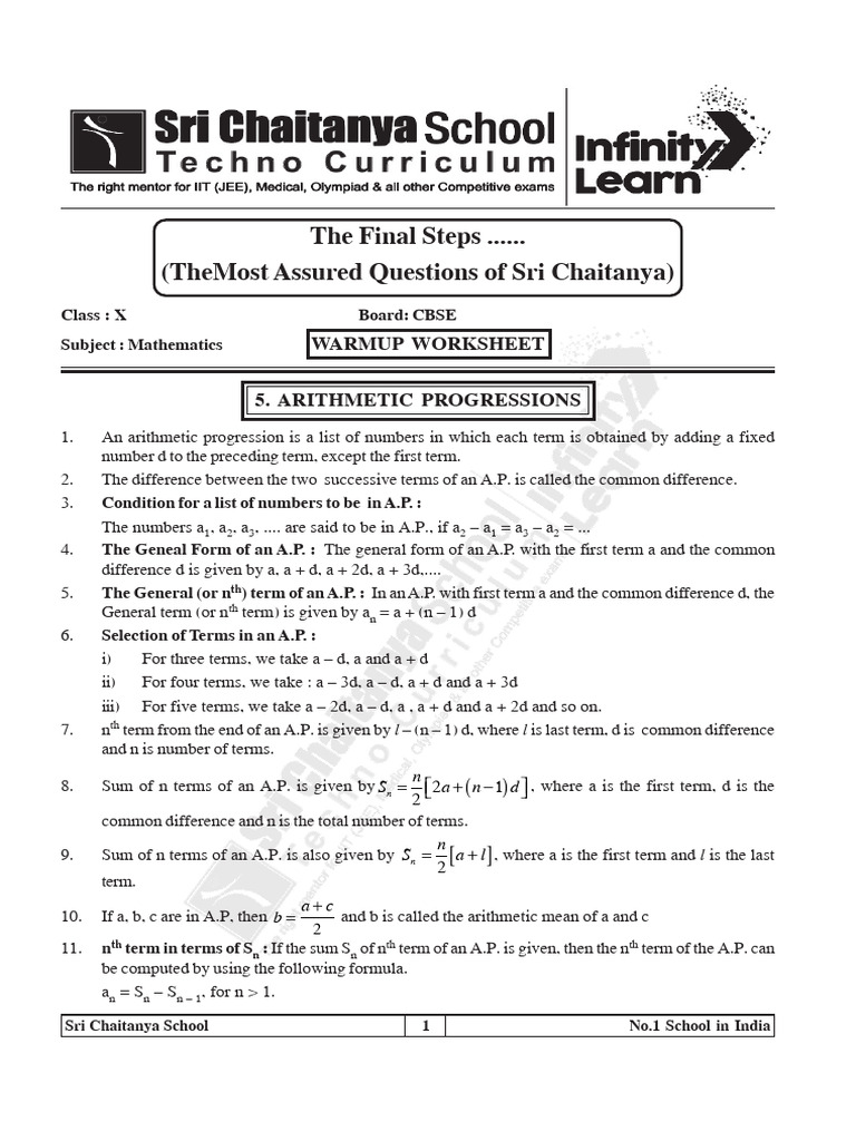 Arithmetic Progressions Warmup Ws | PDF | Mathematics | Arithmetic