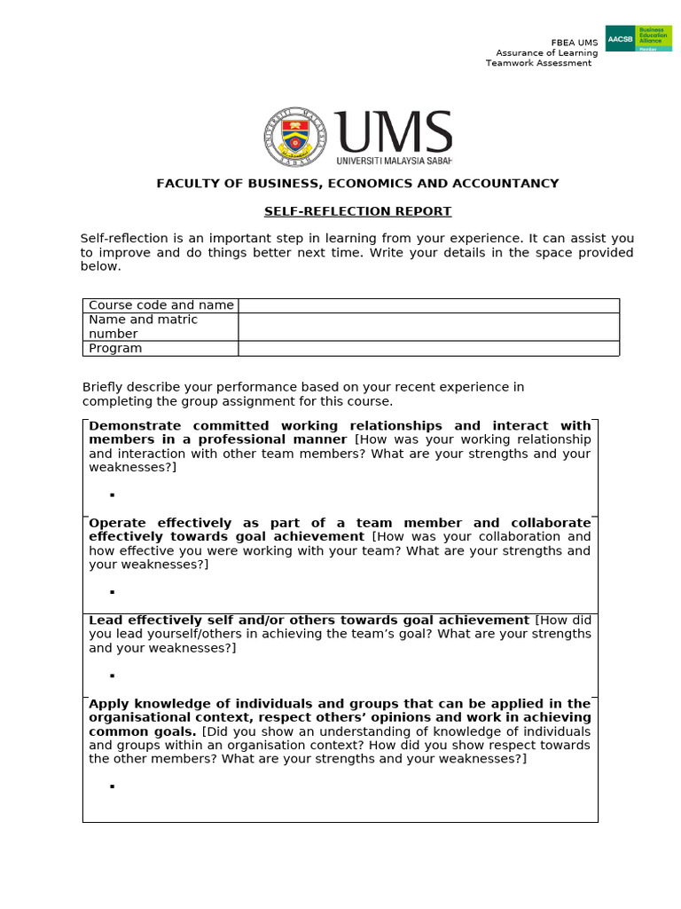 Teamwork Self-Reflection Report | PDF