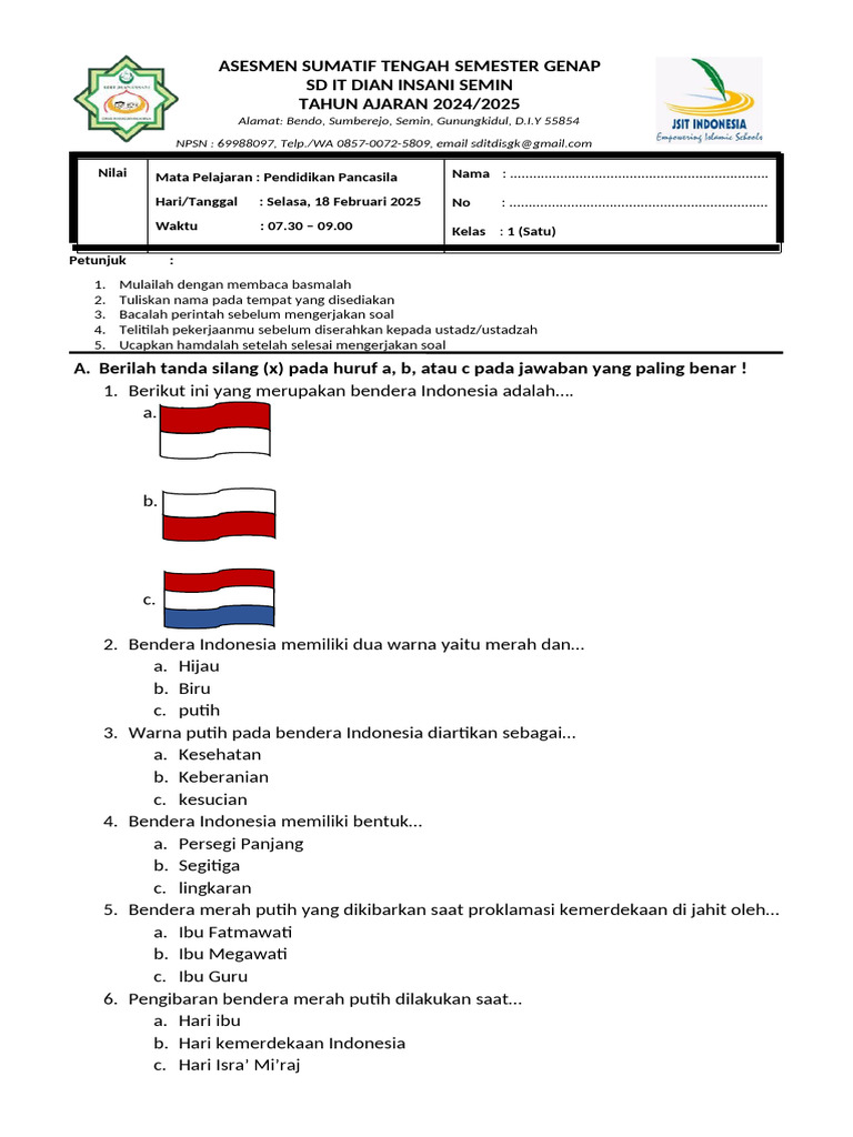 STS PKN Kls 1 Semester 2 Tahun 2024-2025 | PDF