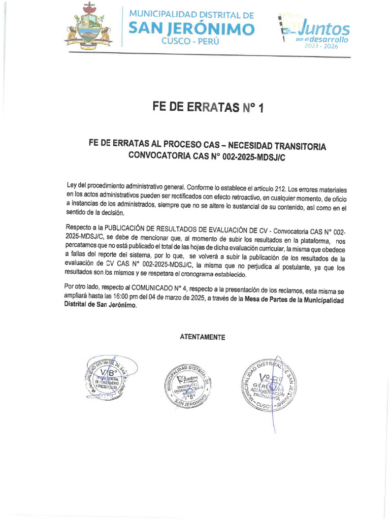 Fe de Erratas 1 2025 | PDF