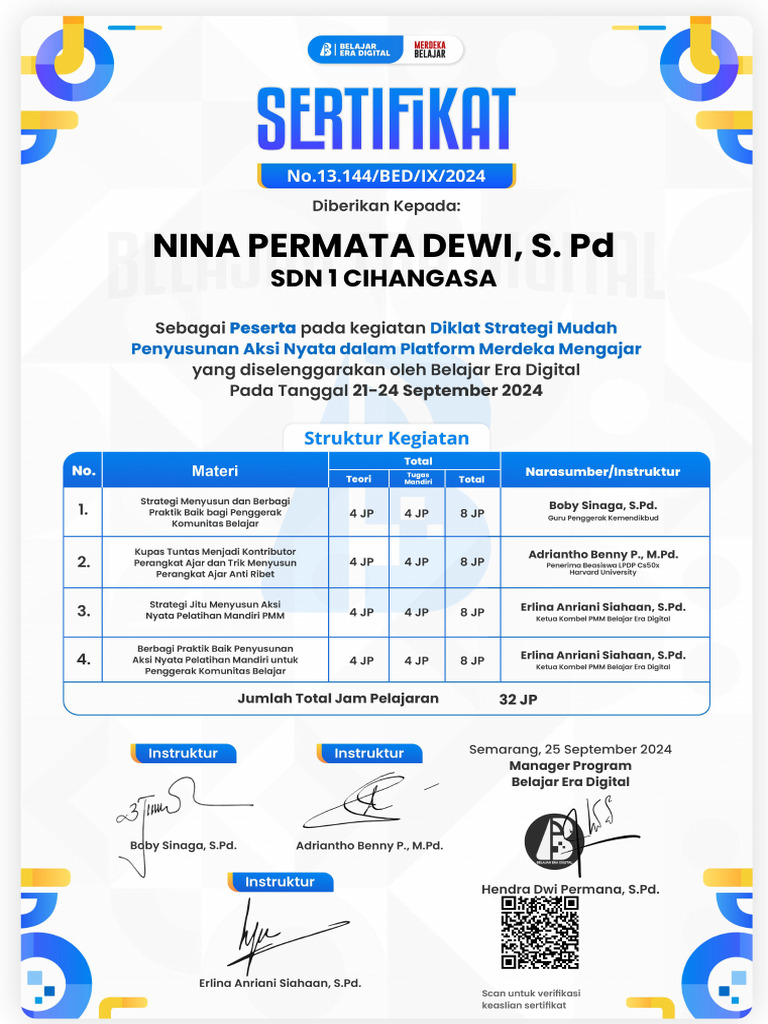 Sertifikat - NINA PERMATA DEWI, S. PD | PDF