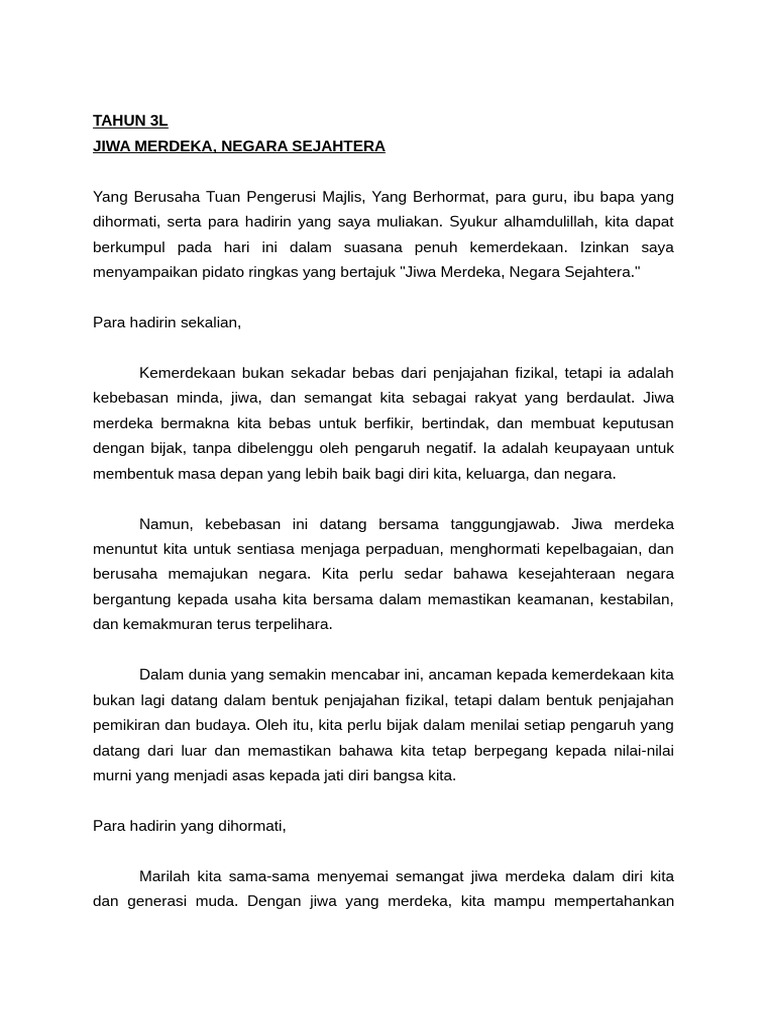 Teks Pidato Jiwa Merdeka | PDF