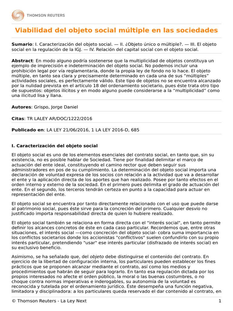 Viabilidad del Objeto Social Múltiple | PDF | Sociedad de ...
