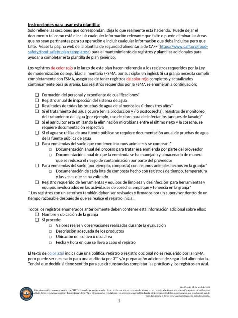 Plan de Seguridad Alimentaria en Español 09272021 | PDF | Agua | Compost