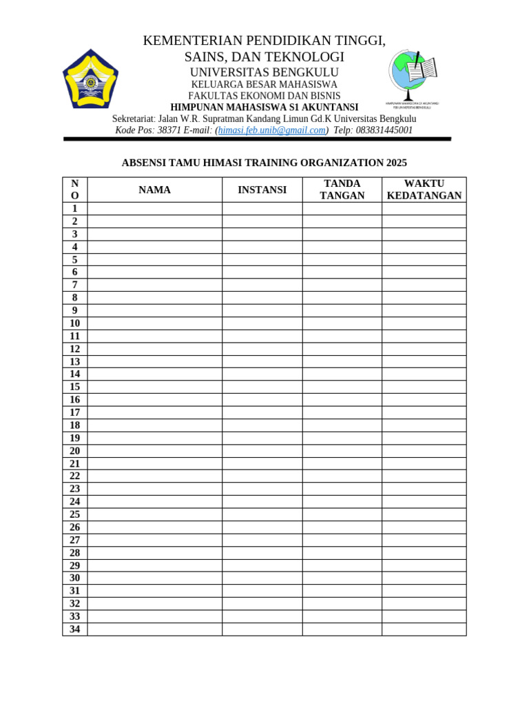 ABSENSI TAMU HIMASI TRAINING ORGANIZATION 2025 | PDF
