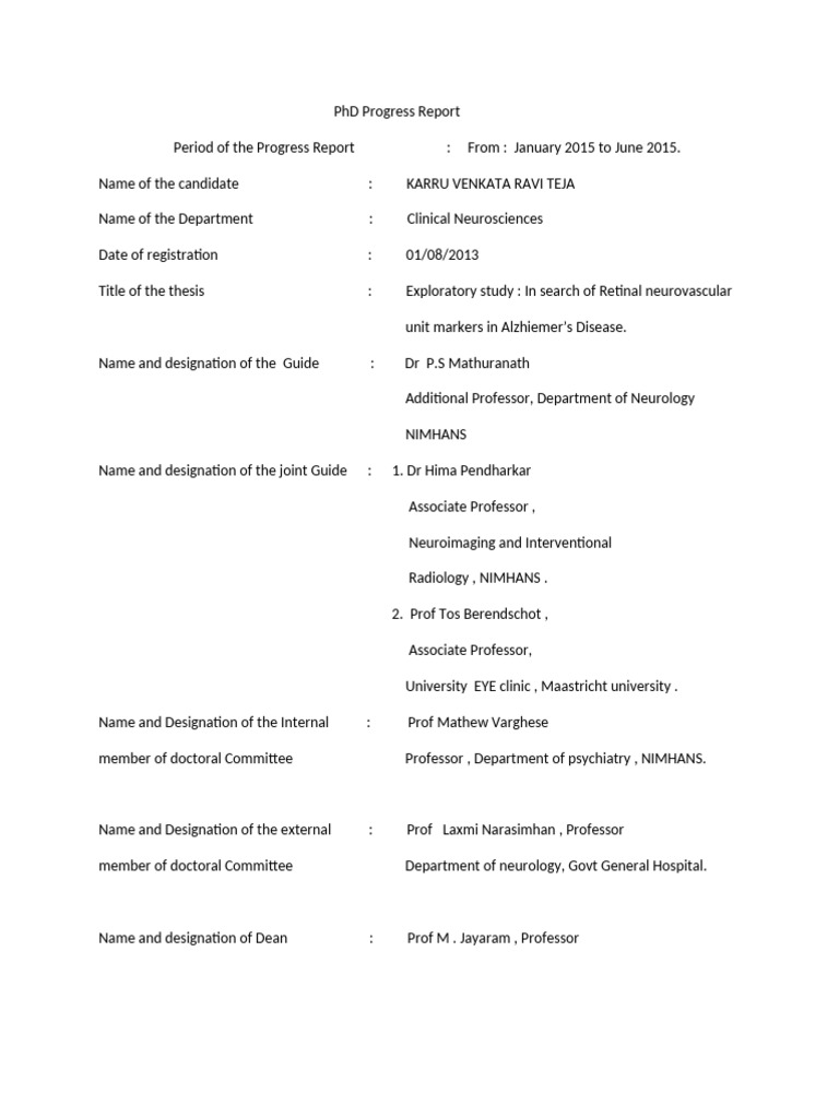 PHD Report 4th Semister | PDF | Neurology | Doctor Of Philosophy