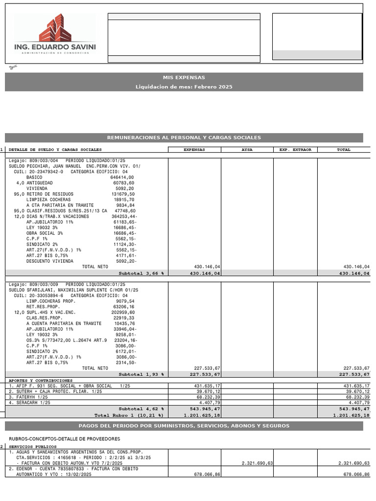 Mis Expensas Liquidacion de Mes: Febrero 2025: PEREZ CARLOS UF: 031 Piso: 5 Dto: B | PDF ...