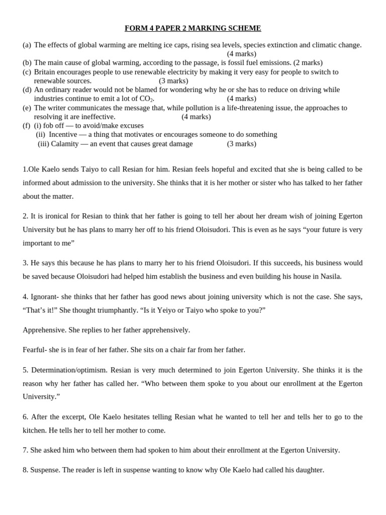 Marking English Pp2 Form 4 2022 End Term 1 Teacher - Co .Ke | PDF ...