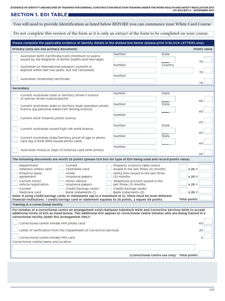 SafeWork NSW White Card Identification Requirements.v1.0 | PDF ...