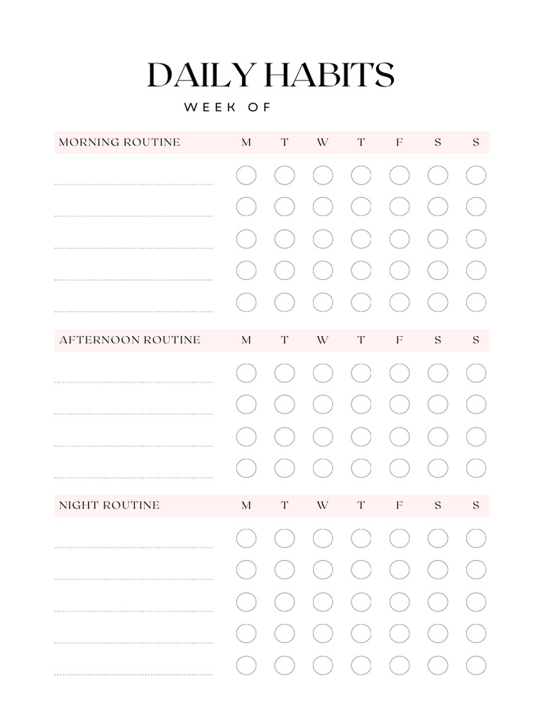 Daily Habits Tracker Planner Template Weekly Habits Daily Routine ...