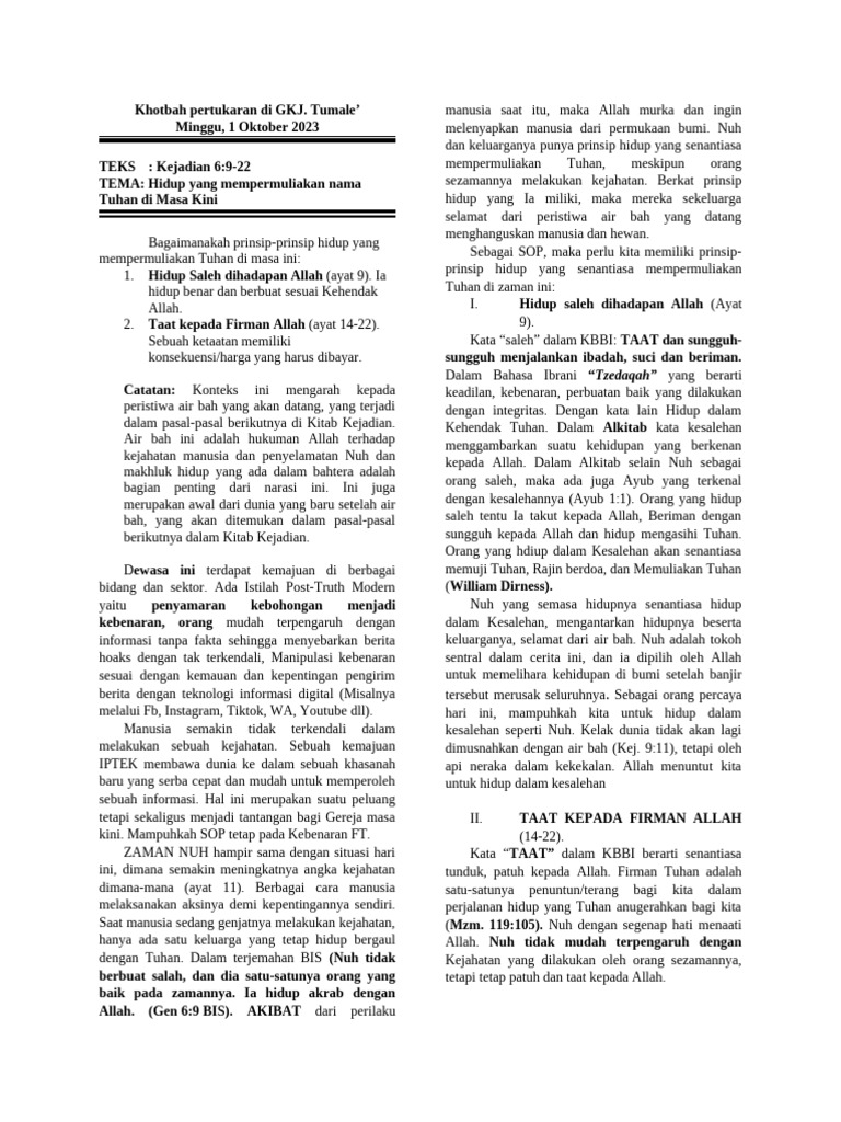 Khotbah Di GBT | PDF