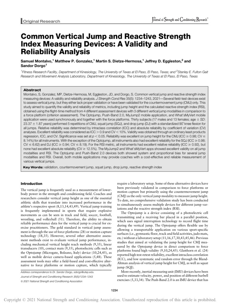 Common Vertical Jump and Reactive Strength Index.10 | PDF | Coefficient Of Variation | Validity ...
