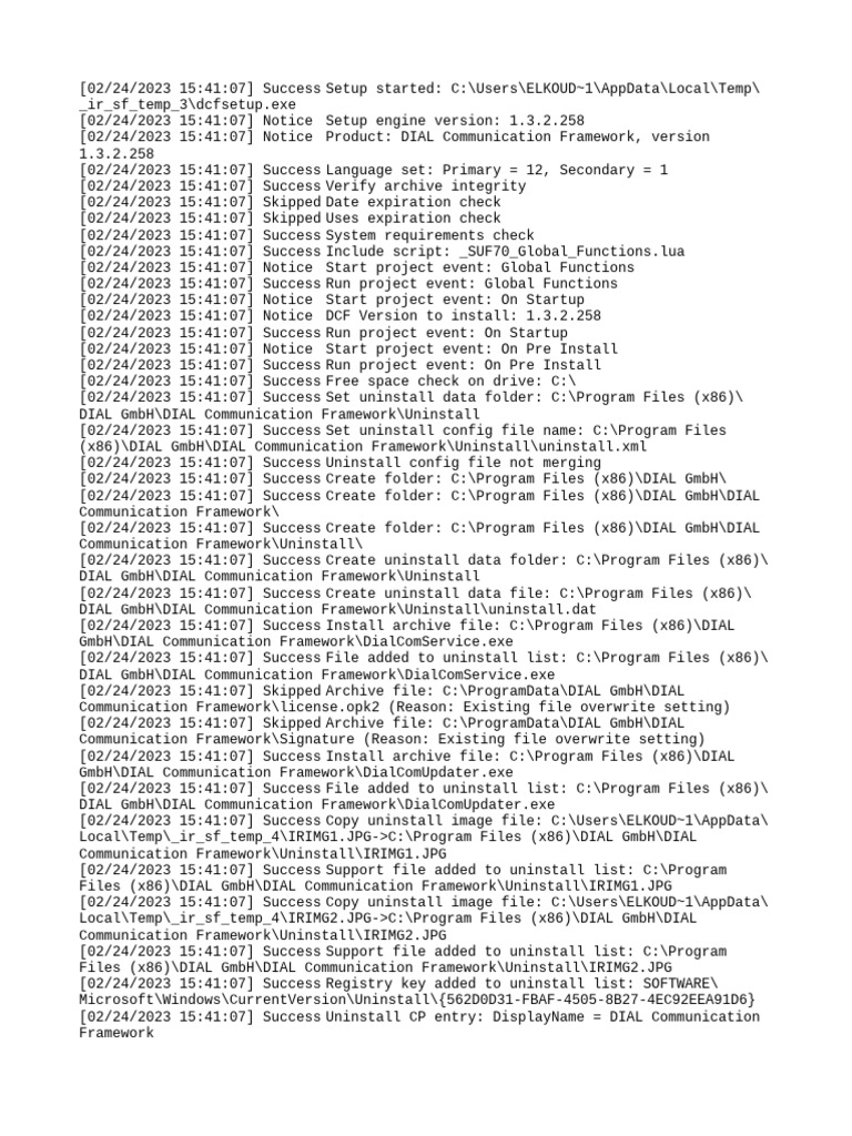 DIAL Communication Framework Setup Log | PDF | Computer File | Windows Registry