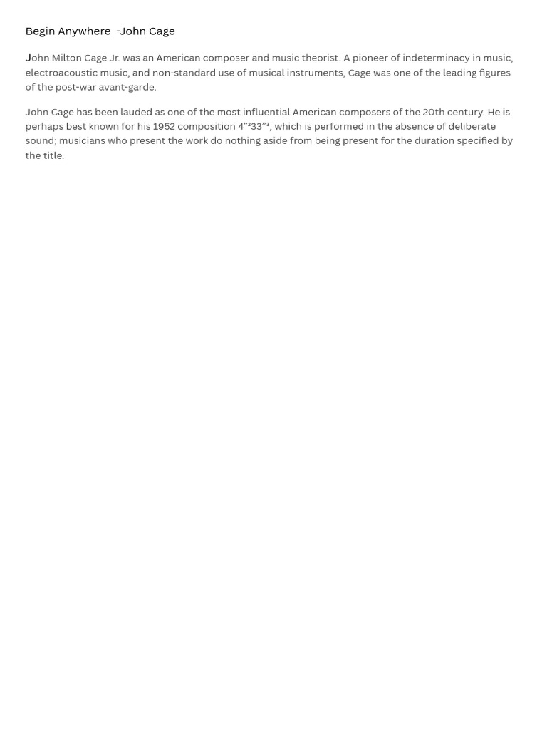 John Cage: Pioneer of Indeterminate Music | PDF