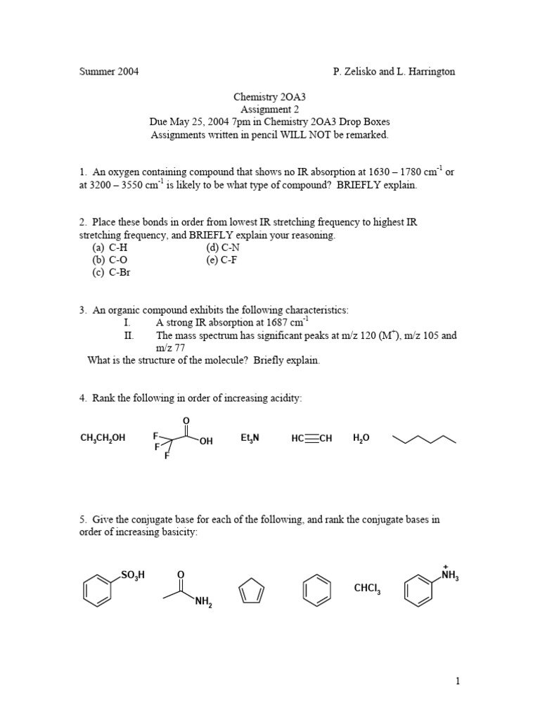 Chemistry Assignment: IR and Organic Analysis | PDF