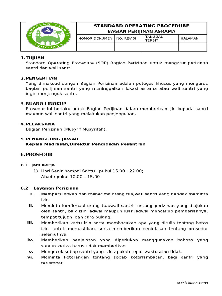 Sop Perizinan Asrama | PDF