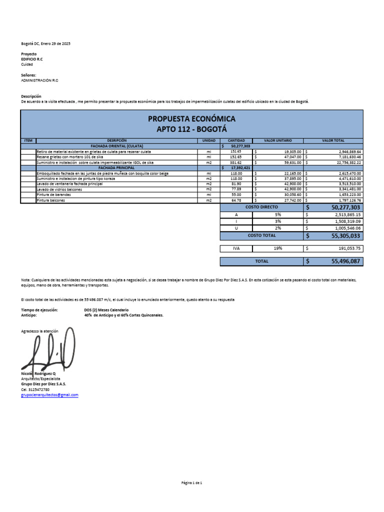 Cotización Culatas Edificio RC | PDF