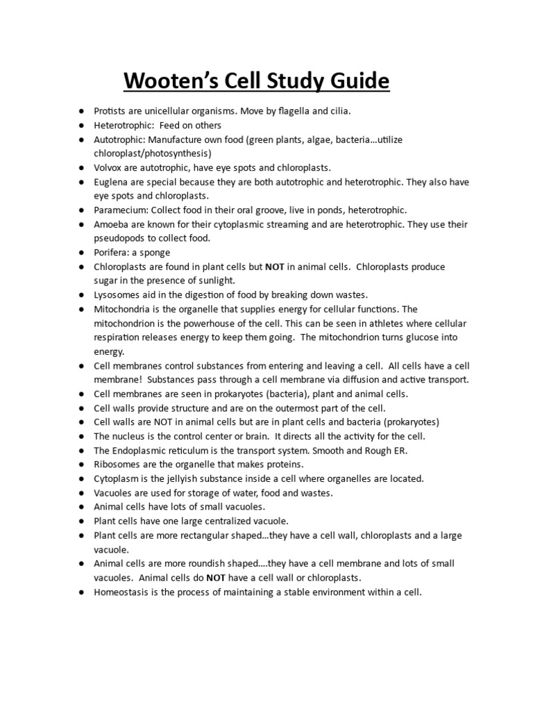 Cell Study Guide | PDF | Cell (Biology) | Organelle