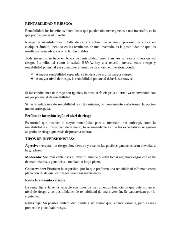 Rentabilidad y Riesgo | PDF