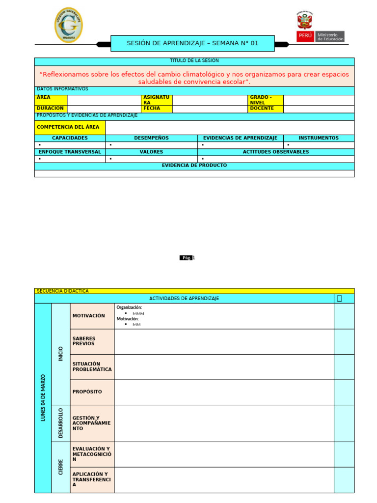 Formato de Sesion de Clase - Iep Guadalupe - 2024 | PDF | Aprendizaje | Modificación de ...