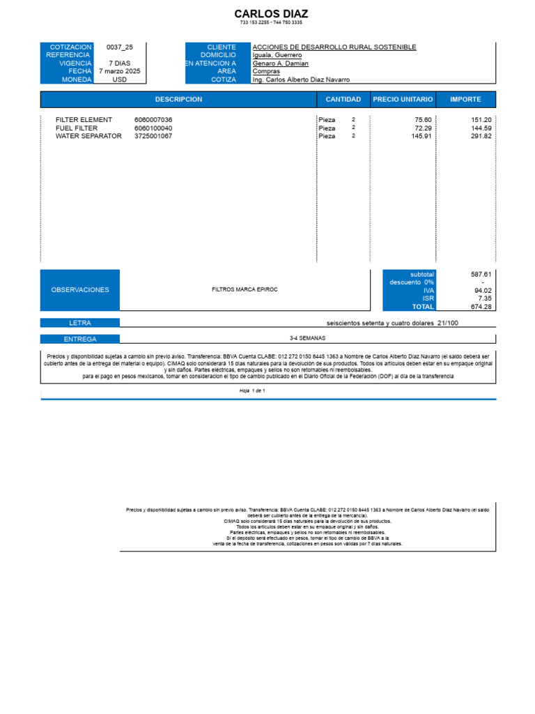 C0037 25 ADR FiltrosEpiroc | PDF | Moneda | Mercado de divisas